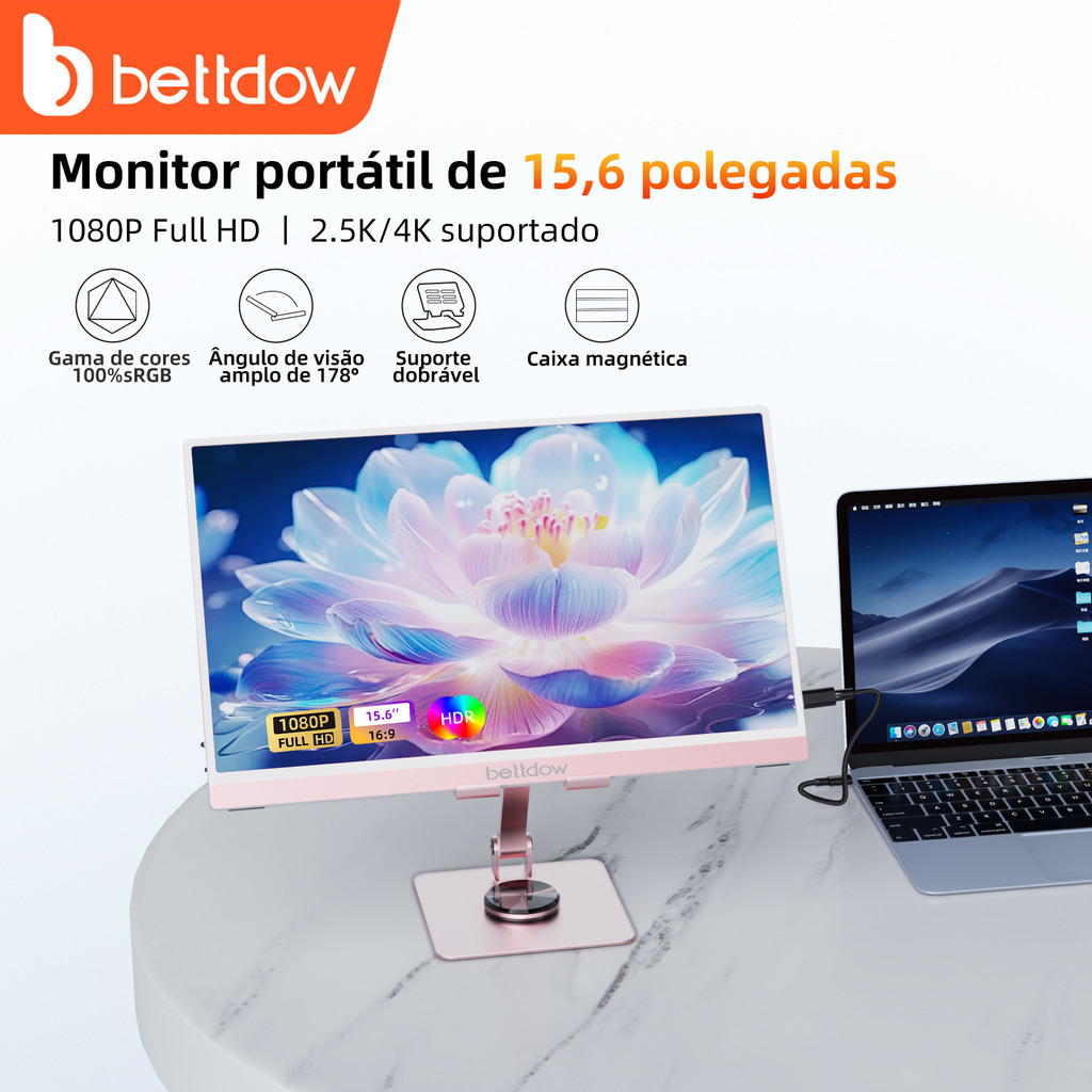 Monitor Portátil BETTDOW Com Alto-Falantes Duplos 15.6'1920 * 1080P 4K ...