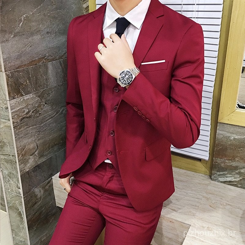 Terno Formal Masculino Casual Estilo Coreano para Padrinhos, Terno Slim ...