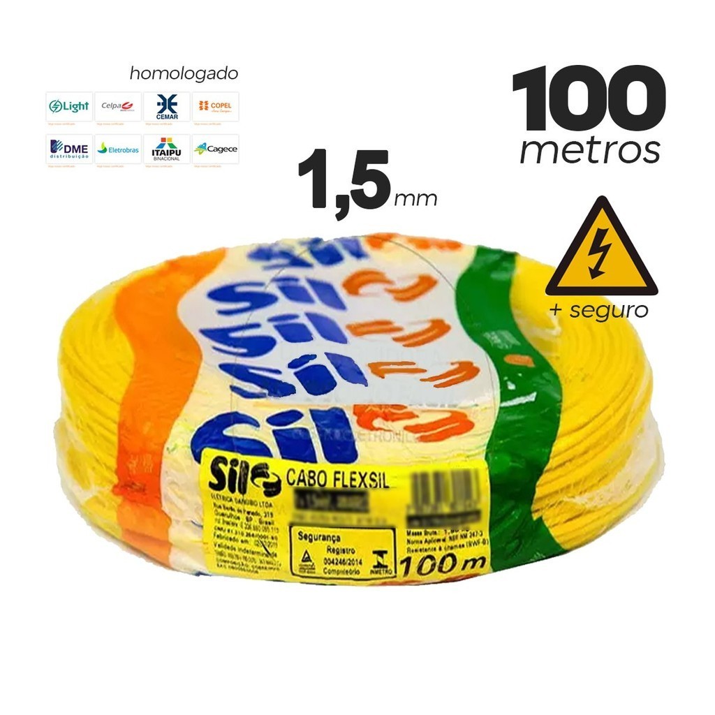Fio de Energia Cabo Flexível 1,5mm Sil Amarelo 750V Rolo 100mts ...