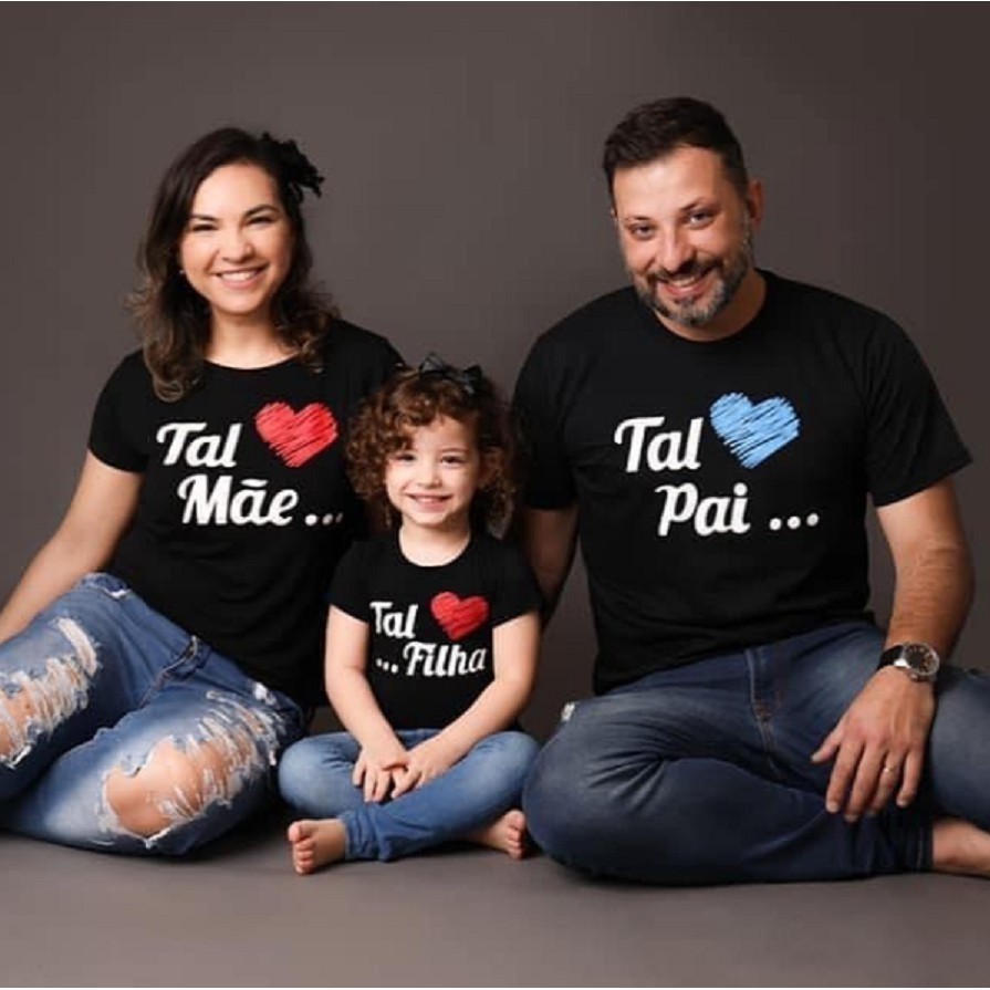 Camiseta Tal Pai Tal Mãe e Tal Filha Coração - Kit com 03 peças - Moda ...