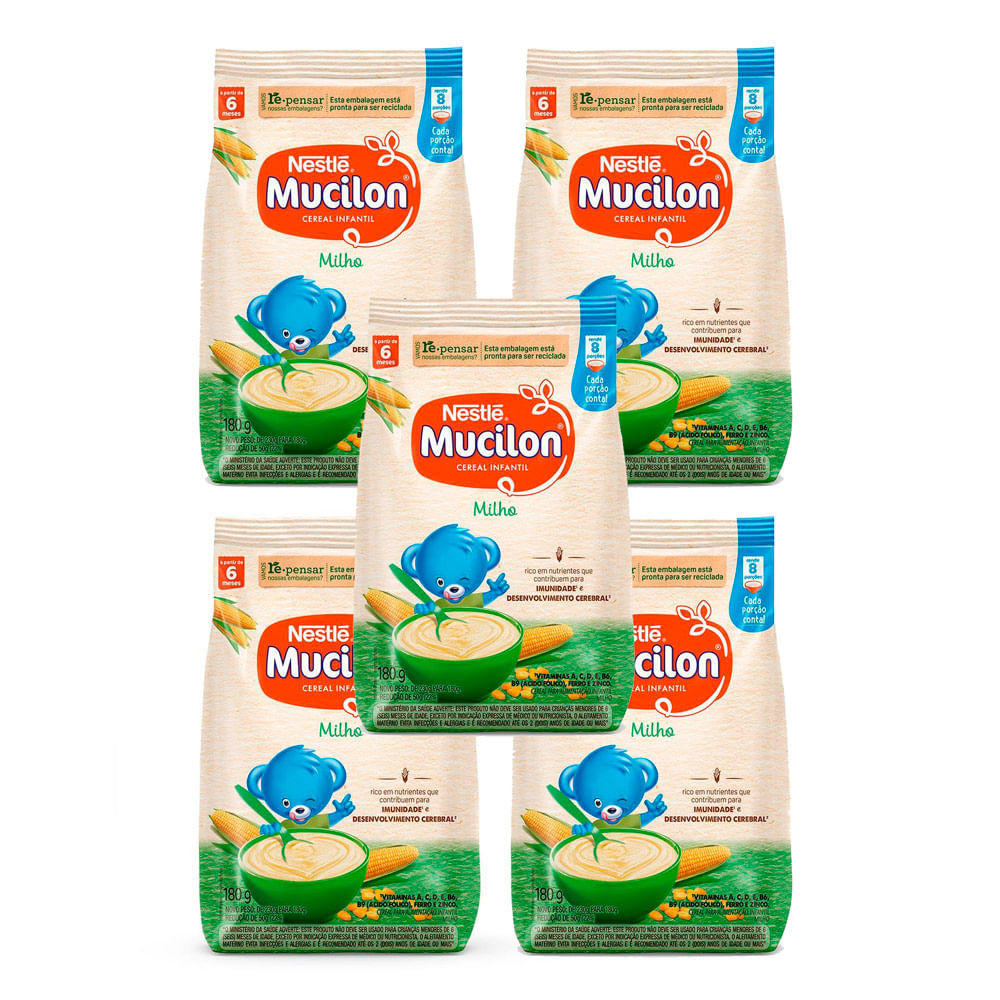 Kit 5 Mucilon Milho Cereal Infantil Sachê 180g | Shopee Brasil