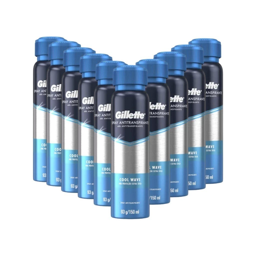 Kit com 12 Desodorantes Spray Gillette Cool Wave 150ml | Shopee Brasil