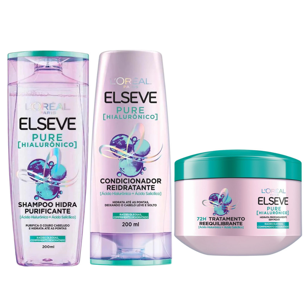 Kit Elseve Pure Hialurônico Shampoo Condicionador e Creme | Shopee Brasil