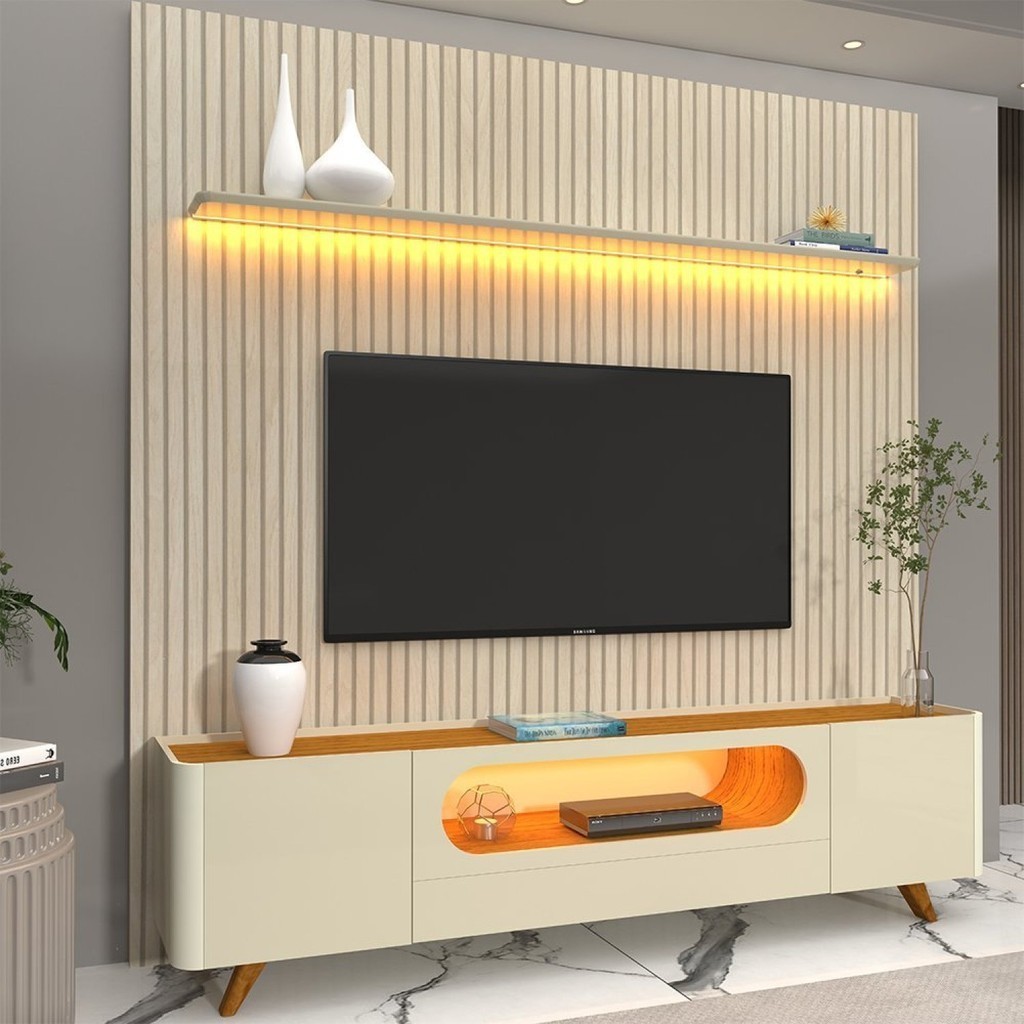 Rack com Painel para TV até 85 Polegadas 1 Gaveta 2 Portas LED 220cm Requinte Nobre 100% MDF ...