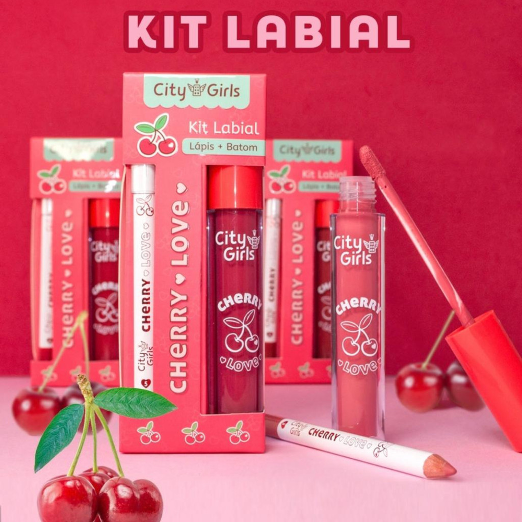 Kit Labial Lapis e Batom Cherry Love City Girls | Shopee Brasil