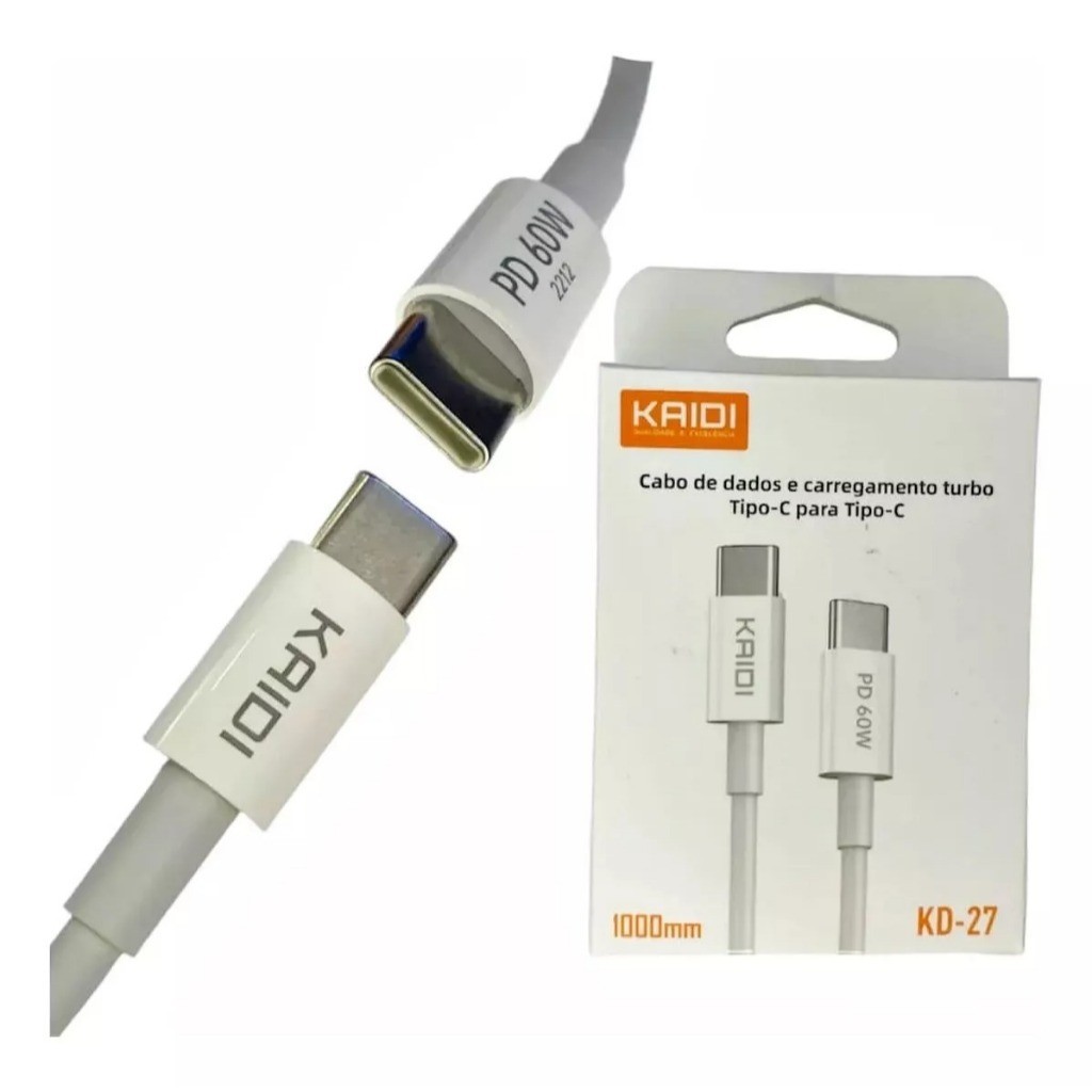 Cabo de Dados e Carregamento Turbo Tipo-C para Tipo-C KAIDI KD-27 ...