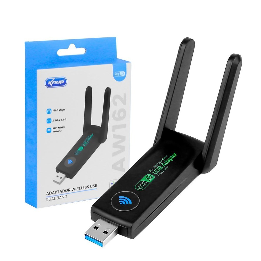 Adaptador Wireless Wi-Fi Dual Band 2,4G 5G 1300Mbps USB | Shopee Brasil