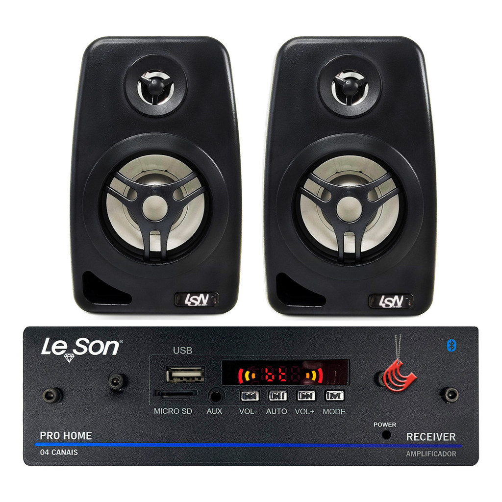 Kit Amplificador Receiver Pro Home Leson 120w Som Ambiente + 2 Caixas ...