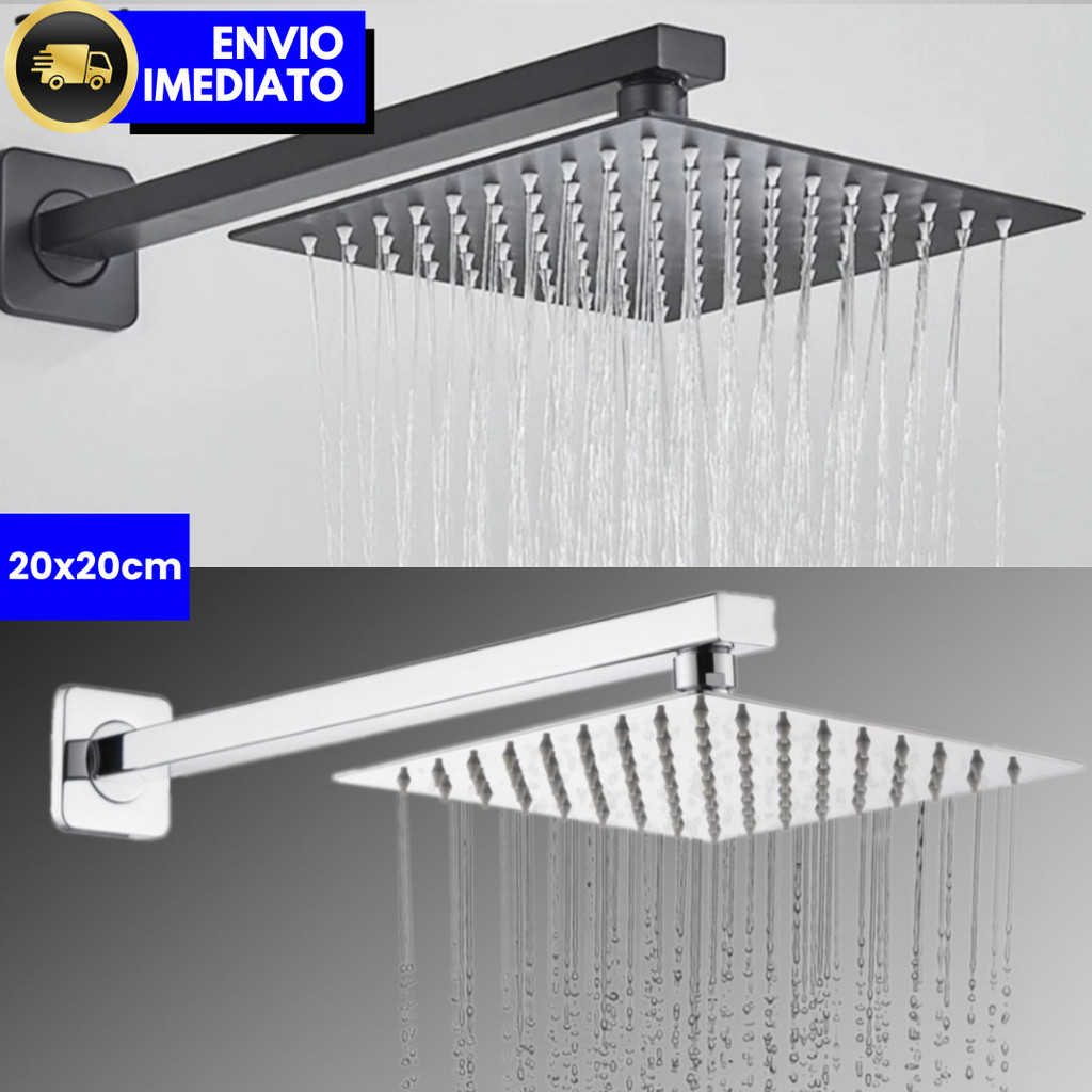 Ducha Chuveiro Inox Luxo Furos de Silicone Com Braço 40CM Designer Slim ...