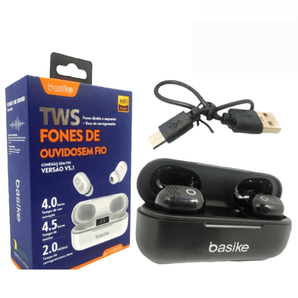 Fone de ouvido sem fio bluetooth tws basike | Shopee Brasil