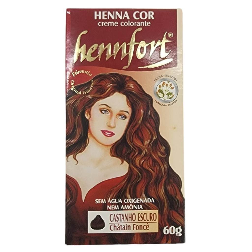 Coloração Creme Henna Cor Castanho Escuro Hennfort 60g | Shopee Brasil