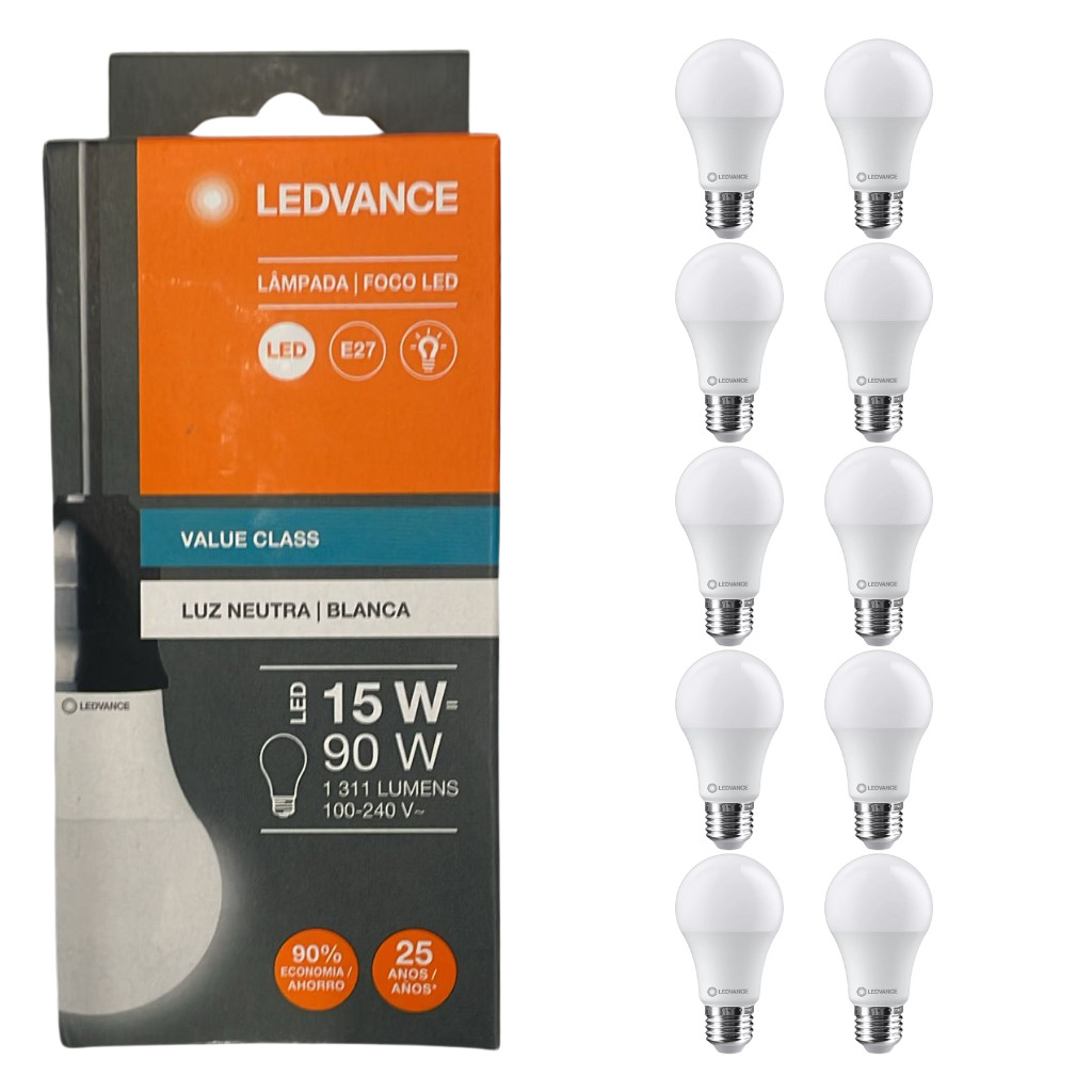 Kit 10 Lampada LED Bulbo 15W 4000K Luz Neutra E27 LEDVANCE | Shopee Brasil