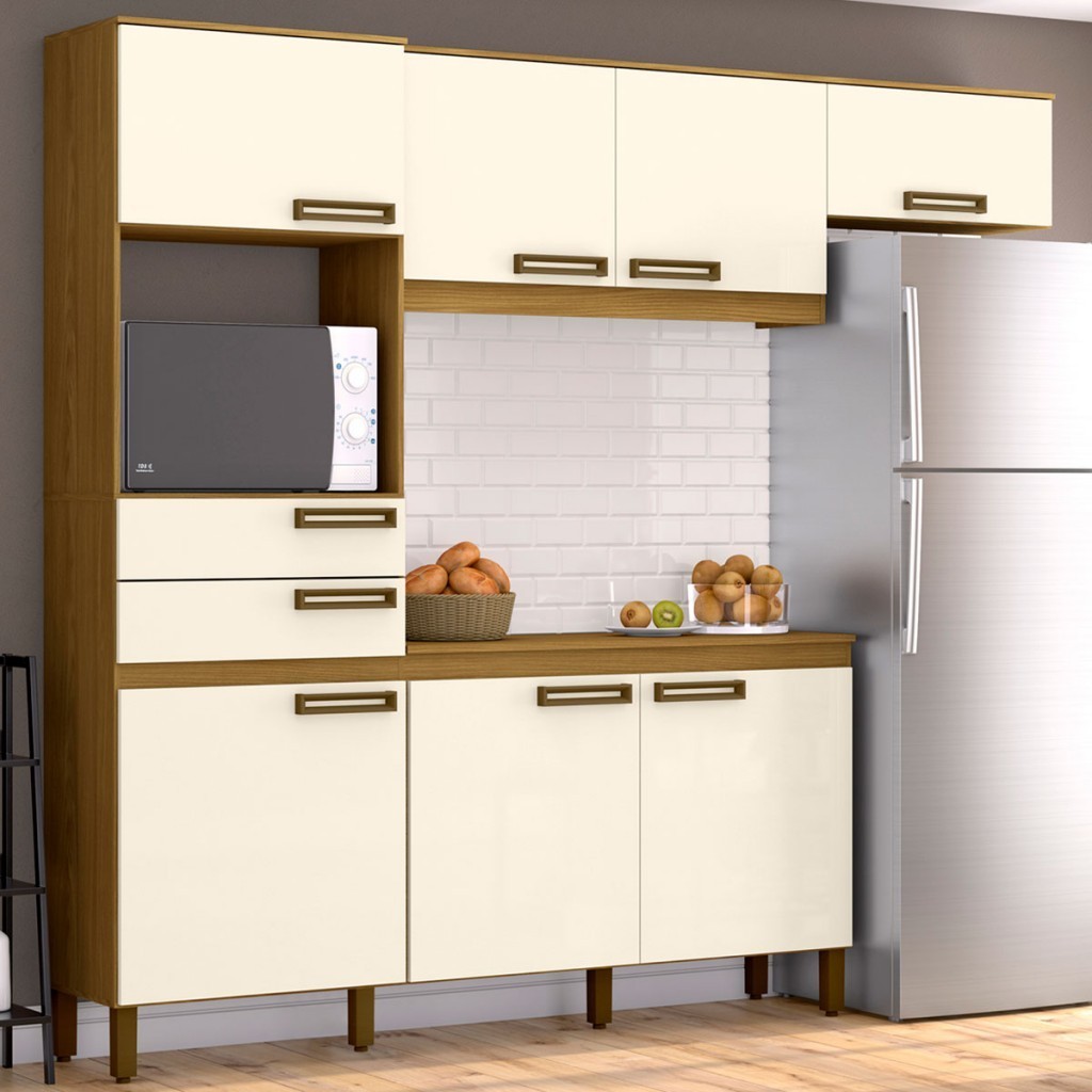 Cozinha Compacta 7 Portas 2 Gavetas Nature/Off White B107 - Briz ...