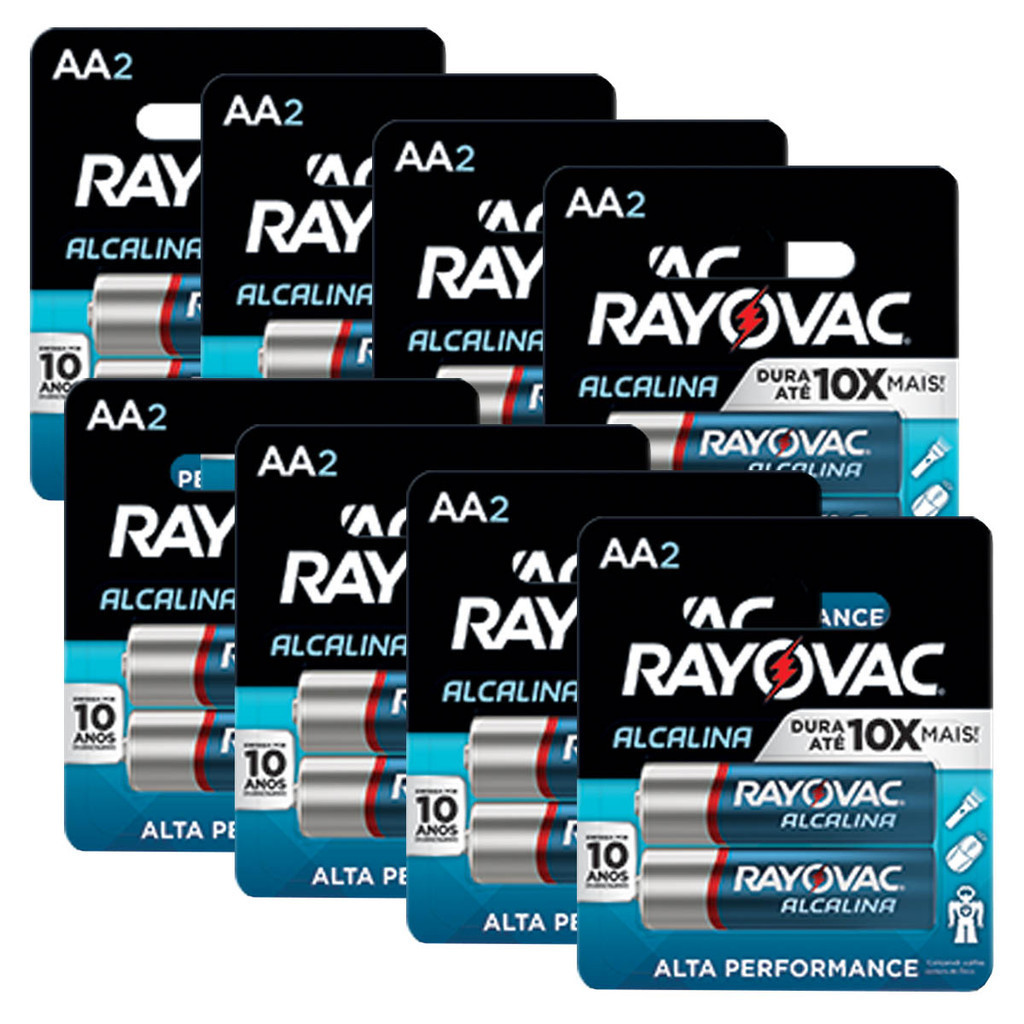 Pilha Alcalina AA Rayovac Bateria 2A Pequena kit 16 unidades | Shopee Brasil