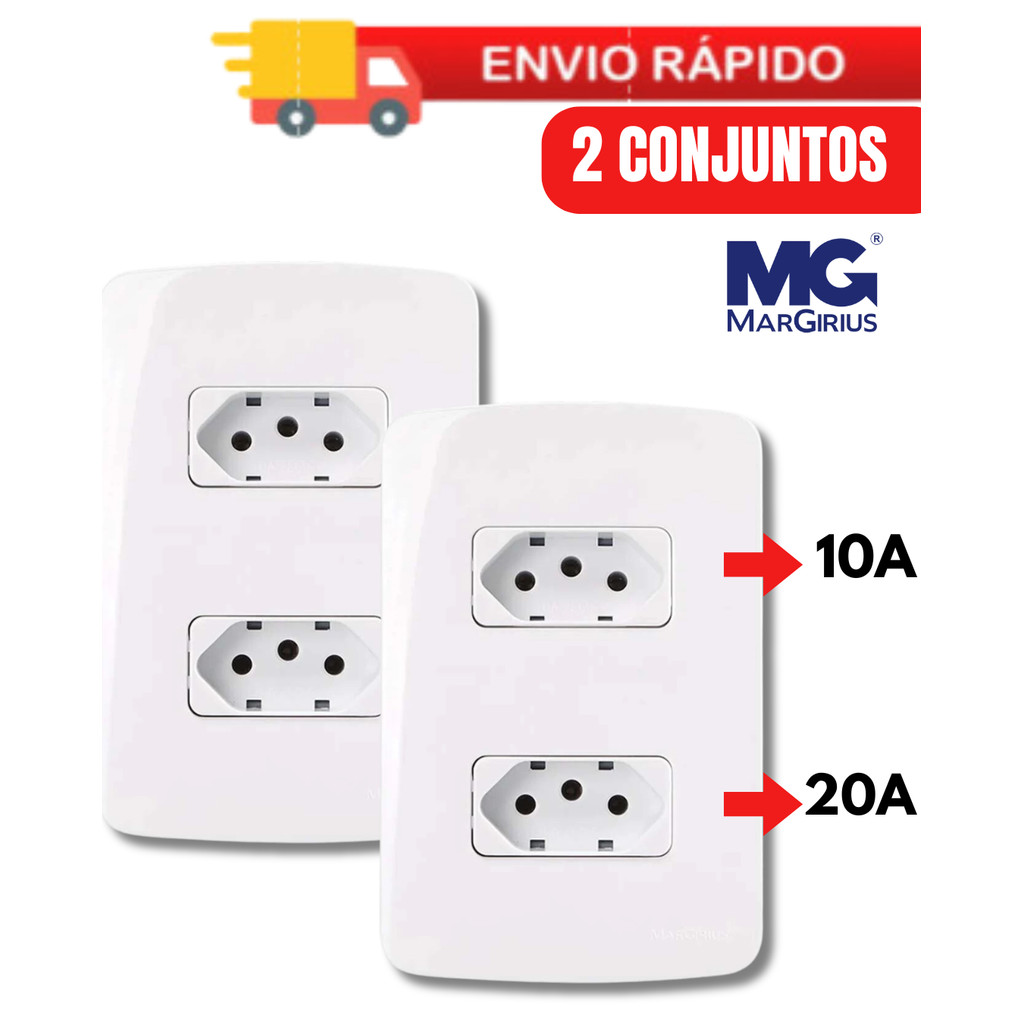 2 Conjuntos Tomada Dupla 10a + 20a 4x2 250V Branca Margirius B3 | Shopee Brasil