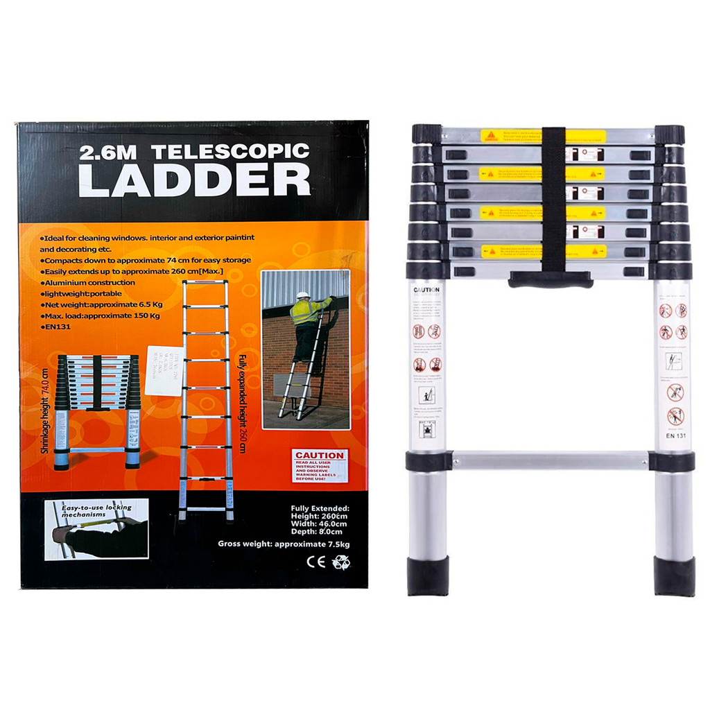 Escada Telescópica Retrátil em Alumínio 9 Degraus - 2,6m | Shopee Brasil