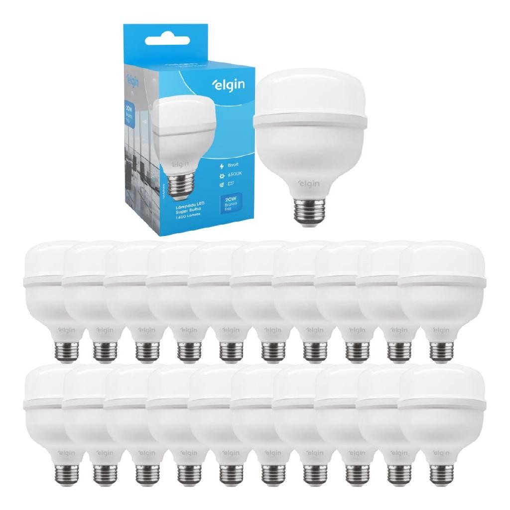 Kit 20 Lâmpadas Super Bulbo Alta Potência Led 20w Elgin | Shopee Brasil