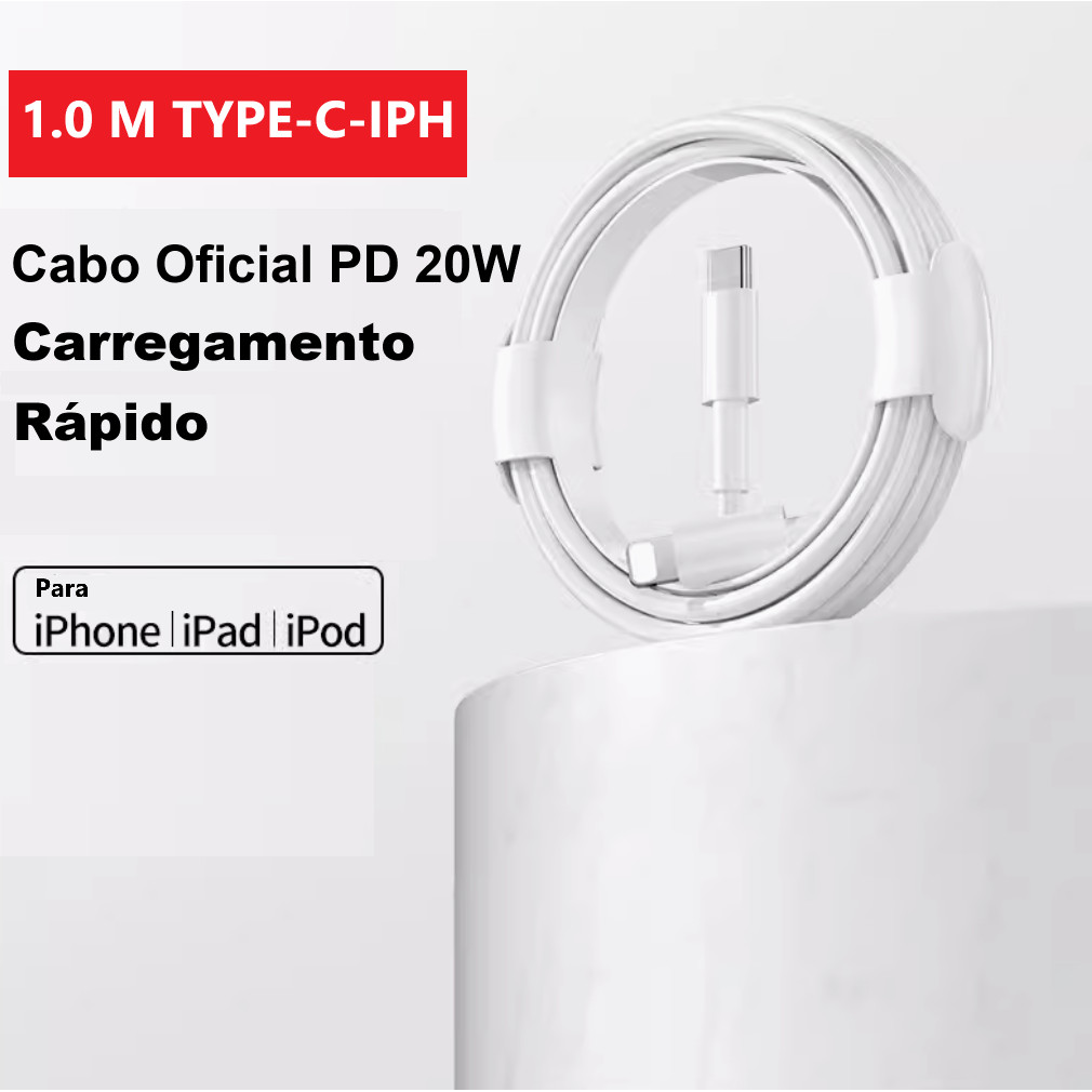 CABO 1M carga rápida IPHONE TYPE-C - IPHONE Três opções de cabos de ...