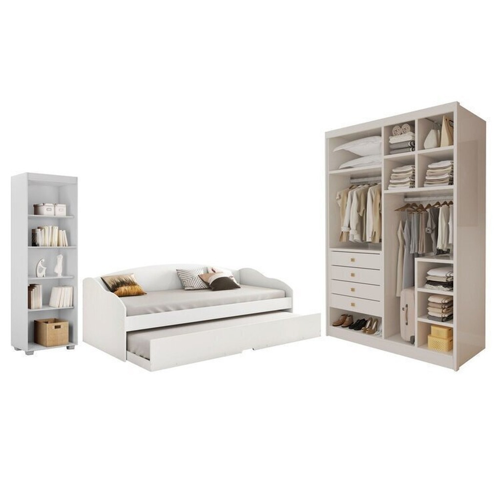 Conjunto Bicama Solteiro Funny, Closet Casal sem Portas 4 Gavetas ...