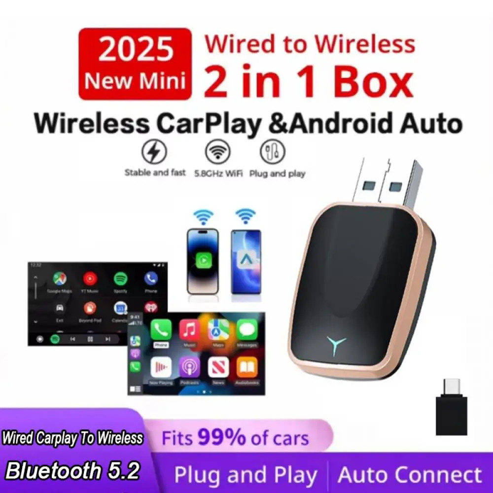 Novo Conectar Ao CarPlay Sem Fio E Android Auto 2 Em 1 Mini Adaptador 5GHz WiFi5 Funciona Com 99 ...