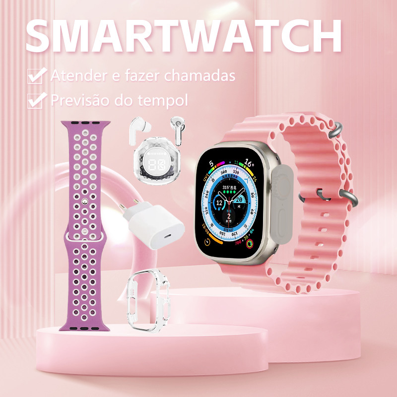 Smartwatch Série 9 Carregamento Sem Fio Banda de 2,02 Polegadas + Fone de Ouvido Bluetooth ...