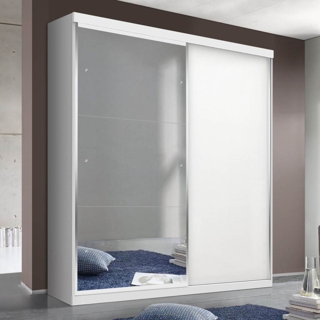 Guarda-roupa Solteiro 2 Portas de Correr 2 Gavetas e 3 Espelhos Nala ...