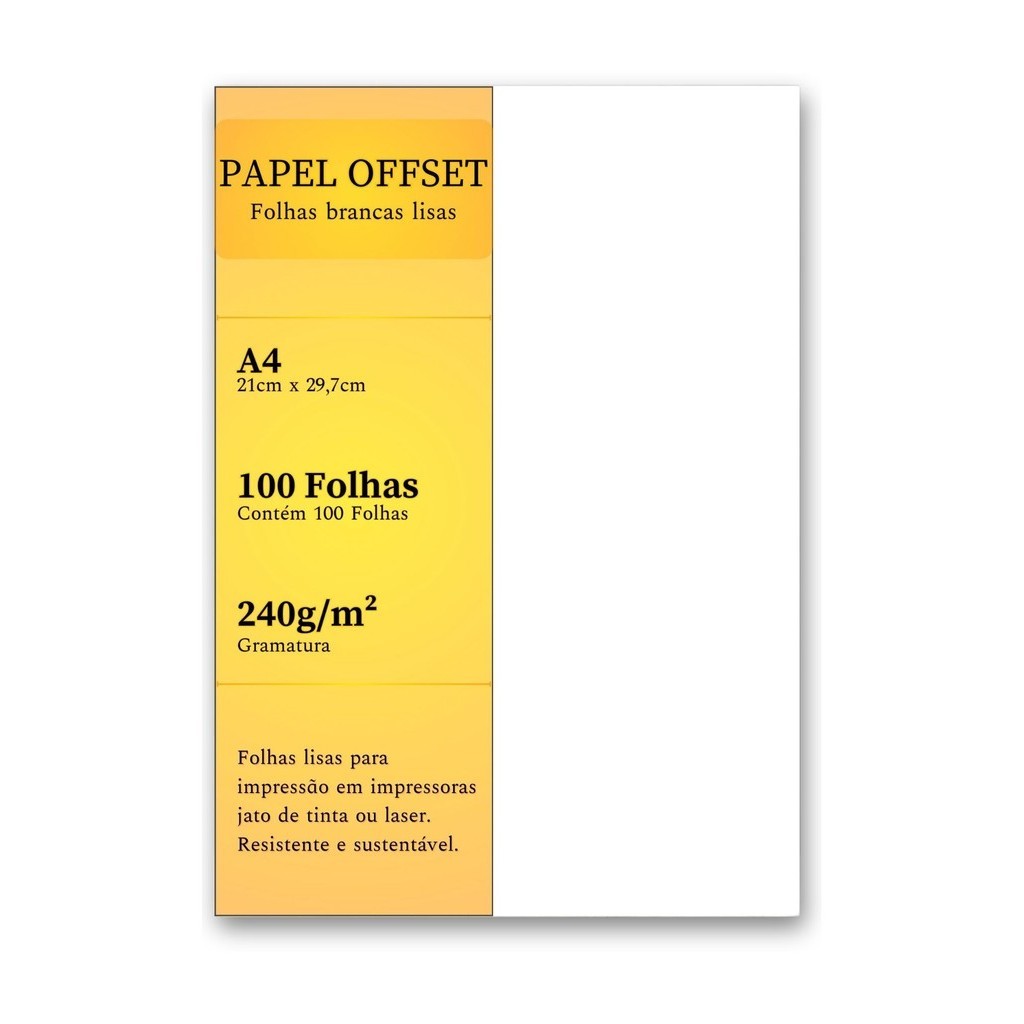Papel Offset A4 Branco 100 Folhas Sulfite 240g 21x29,7cm | Shopee Brasil