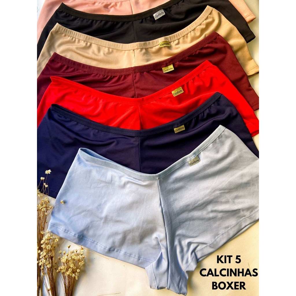Kit 5 Calcinhas Boxer Feminina Shortinho Não Marca Sexy Cueca Feminina | Shopee Brasil