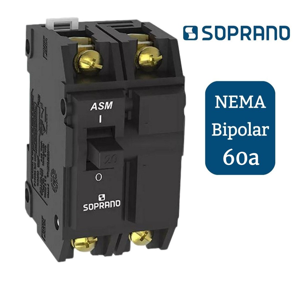 Disjuntor Nema preto 2p Bipolar 60a Soprano | Shopee Brasil