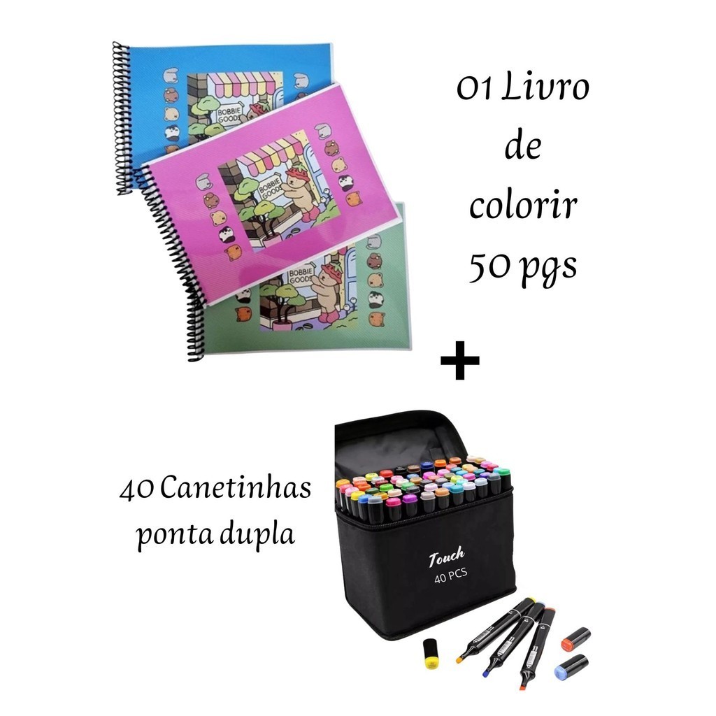 Kit Livro de Colorir Bobi Gudis 50 folhas canetinhas ou Caderno de ...