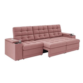Sofá Confort Premium 2,30m Assento Retrátil/Reclinável porta copos e USB Suede Nude - XFlex ...