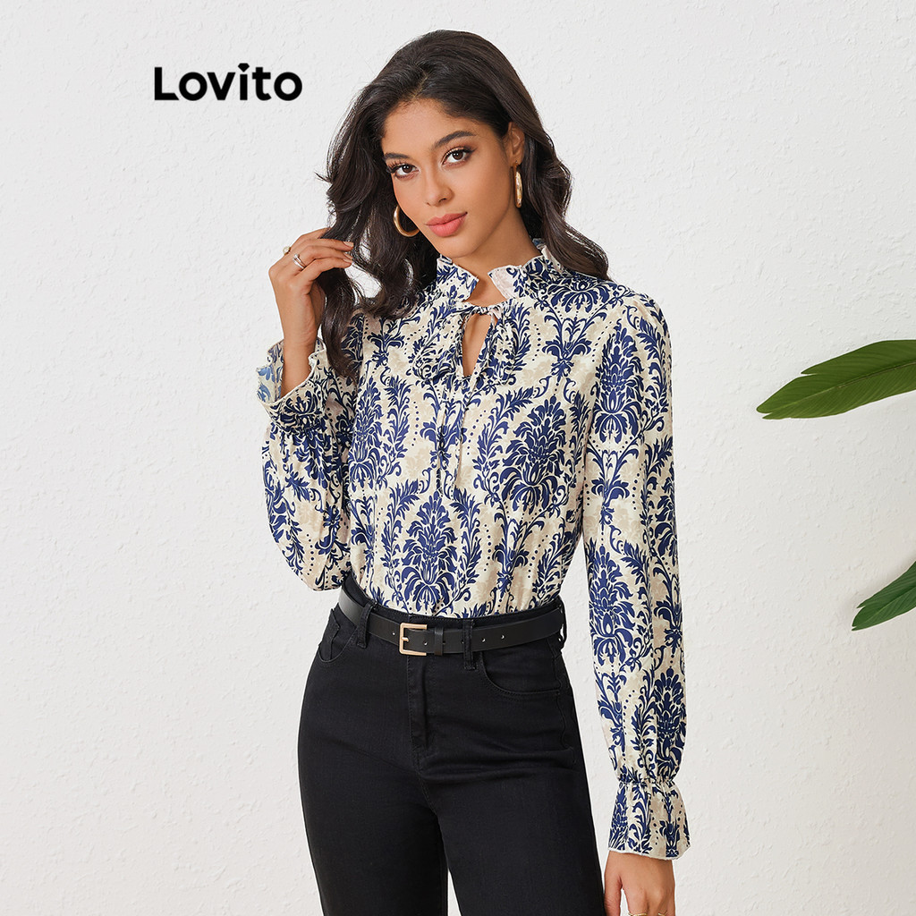 Lovito Blusa feminina casual com estampa tribal alface e renda LBL10010 ...
