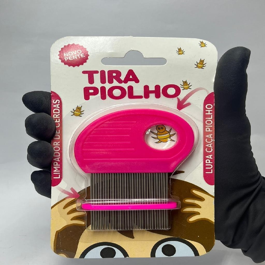 Pente De Tirar Piolhos Lêndeas Lupa Rosa 3B De Ferro Aço Escova Para ...
