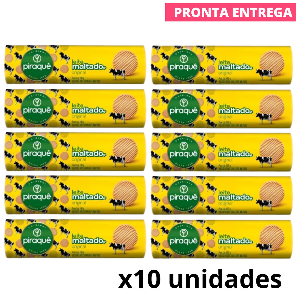 Biscoito Piraque Leite Maltado 132g kit c/ 10 Unidades | Shopee Brasil