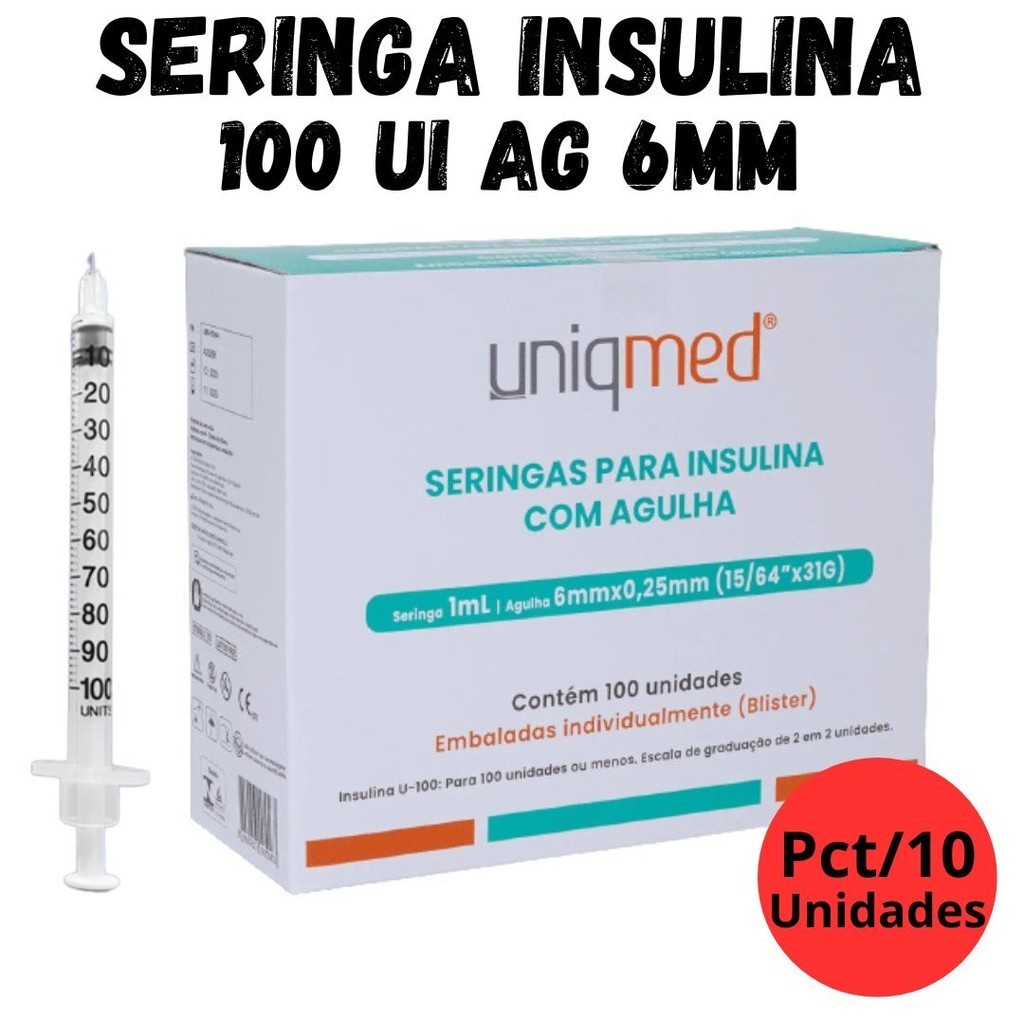 Seringa Para Insulina 100 UI 31G 6mm x 0.25mm Cx/10 ( Uniqmed ...