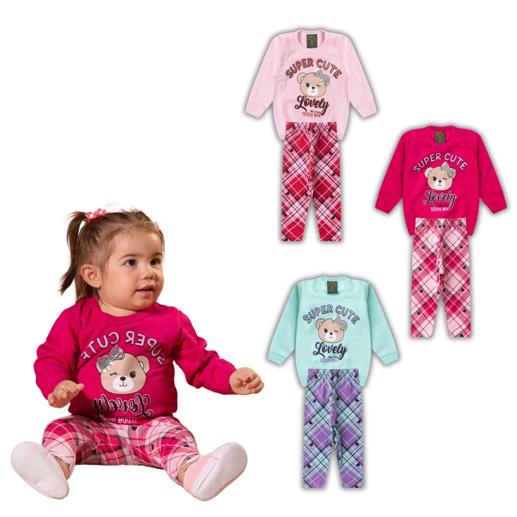 Conjunto Moletom Infantil Menina Bebê P ao GG Feminino Frio Inverno ...