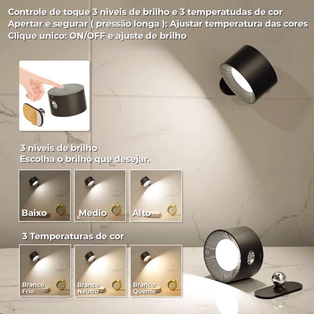 Kit 4 Luminária Spot Led 8W Arandela Cabeceira Luz de Parede 3 Tons de ...