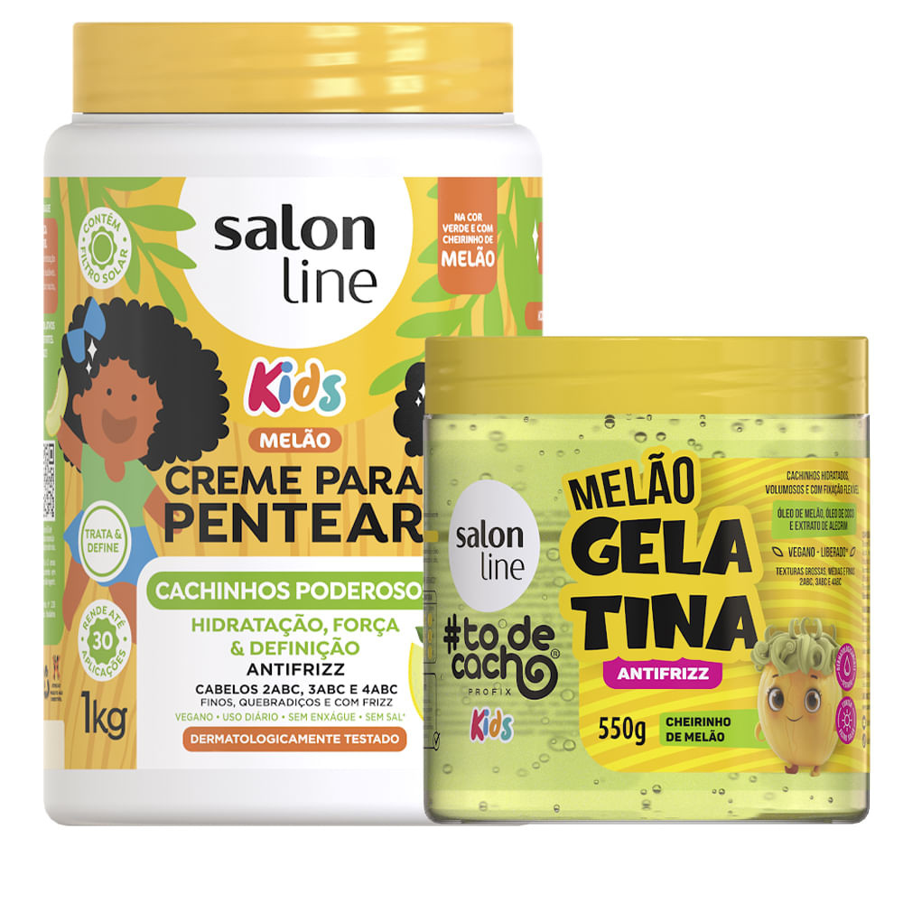 Kit Creme De Pentear Cachinhos Poderosos Melão 1kg + Gelatina Salon Line Todecacho Kids ...