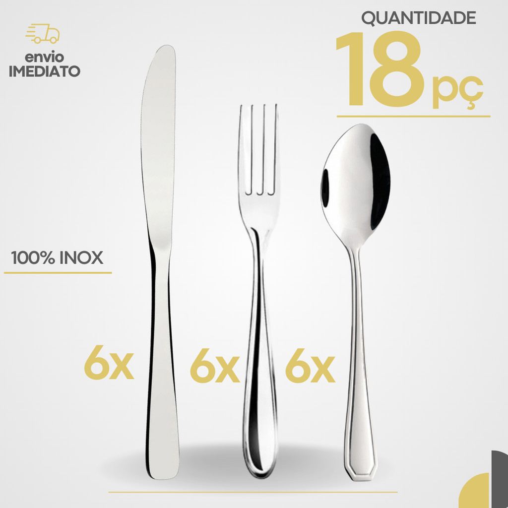 Jogo de Talher 18 Peças em INOX 6 FACAS 6 GARFOS 6 COLHERES | Shopee Brasil