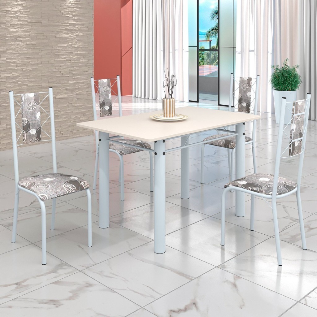 Conjunto Sala de Jantar Bahia Mesa Tubo 120x75cm Tampo Madeira com 4 ...