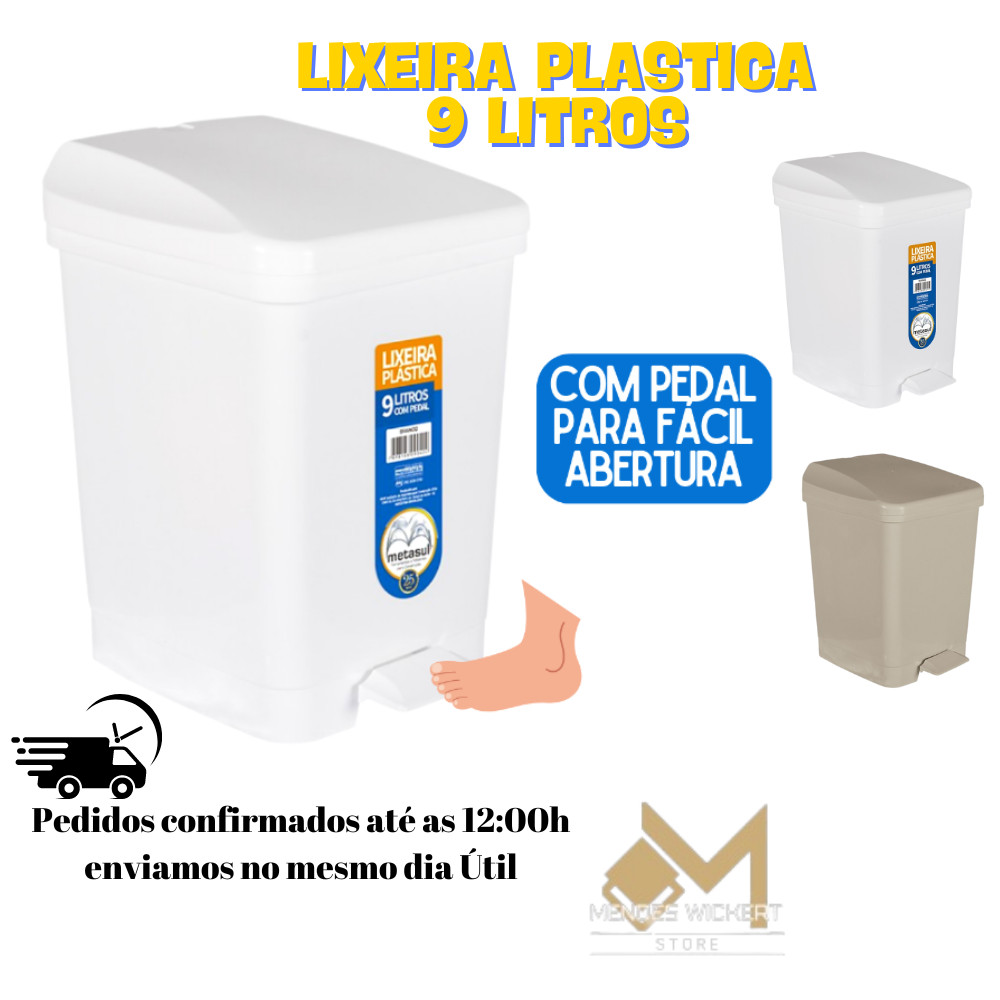 Lixeira Plástica Com Pedal Para Banheiro e Cozinha 9 Litros Metasul ...