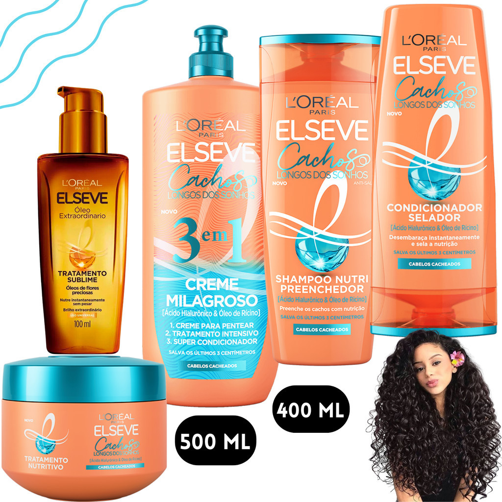 Kit Elseve Cachos Longos dos Sonhos Loreal Paris Óleo Extraordinário ...