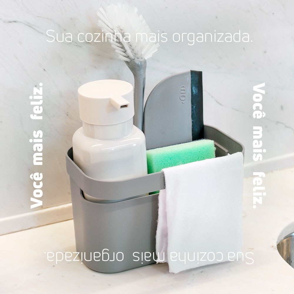 Kit Organizador Porta Detergente 500ml + Porta Bucha Esponja + Rodo de ...