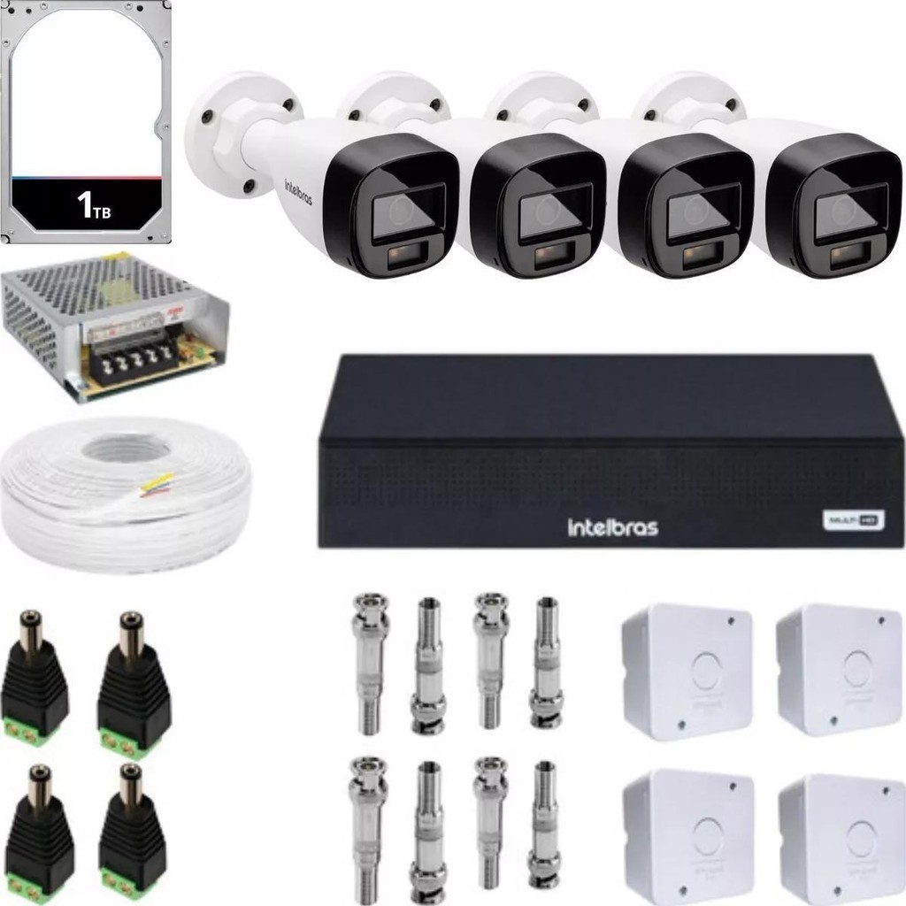 Kit 4 Cameras Segurança Intelbras Full Color vhd 1120b Dvr 4ch Full C ...