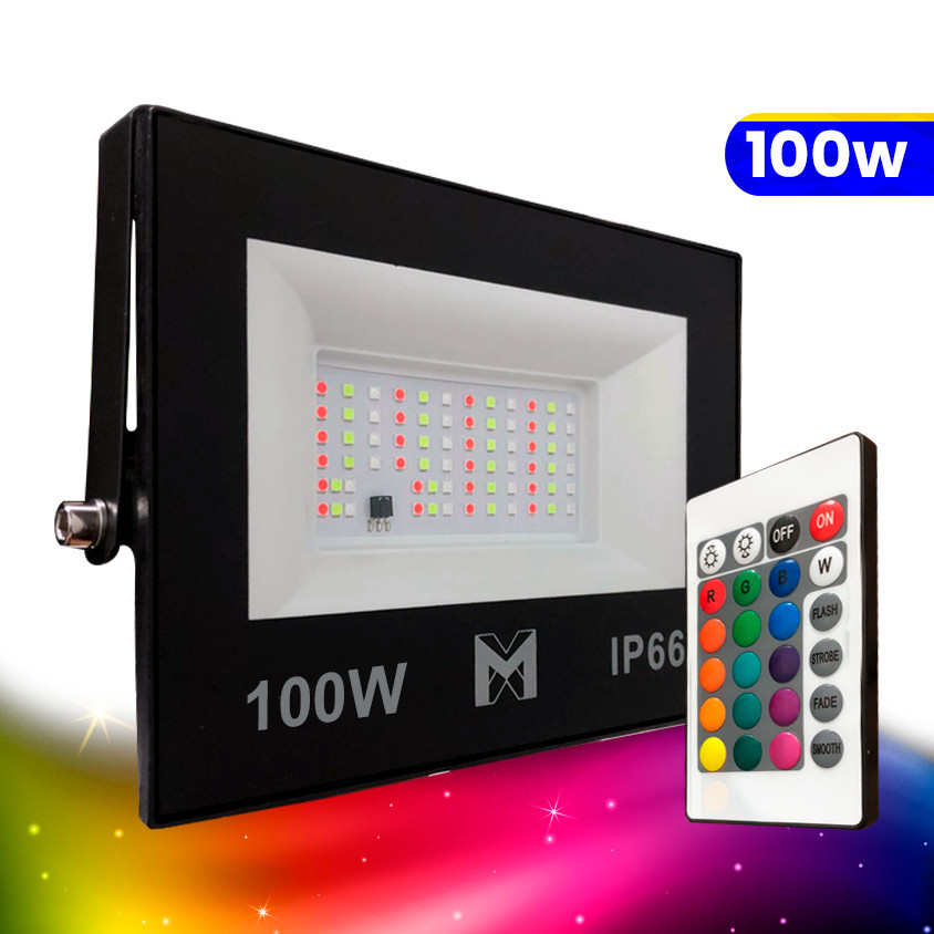 Refletor LED 100W MAXXY RGB IP66 Fluxo Bivolt Resistente à água (c/4 ...