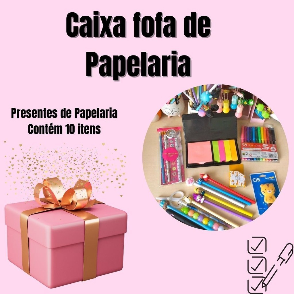 CAIXA DE PAPELARIA FOFA 10 ITENS | Shopee Brasil