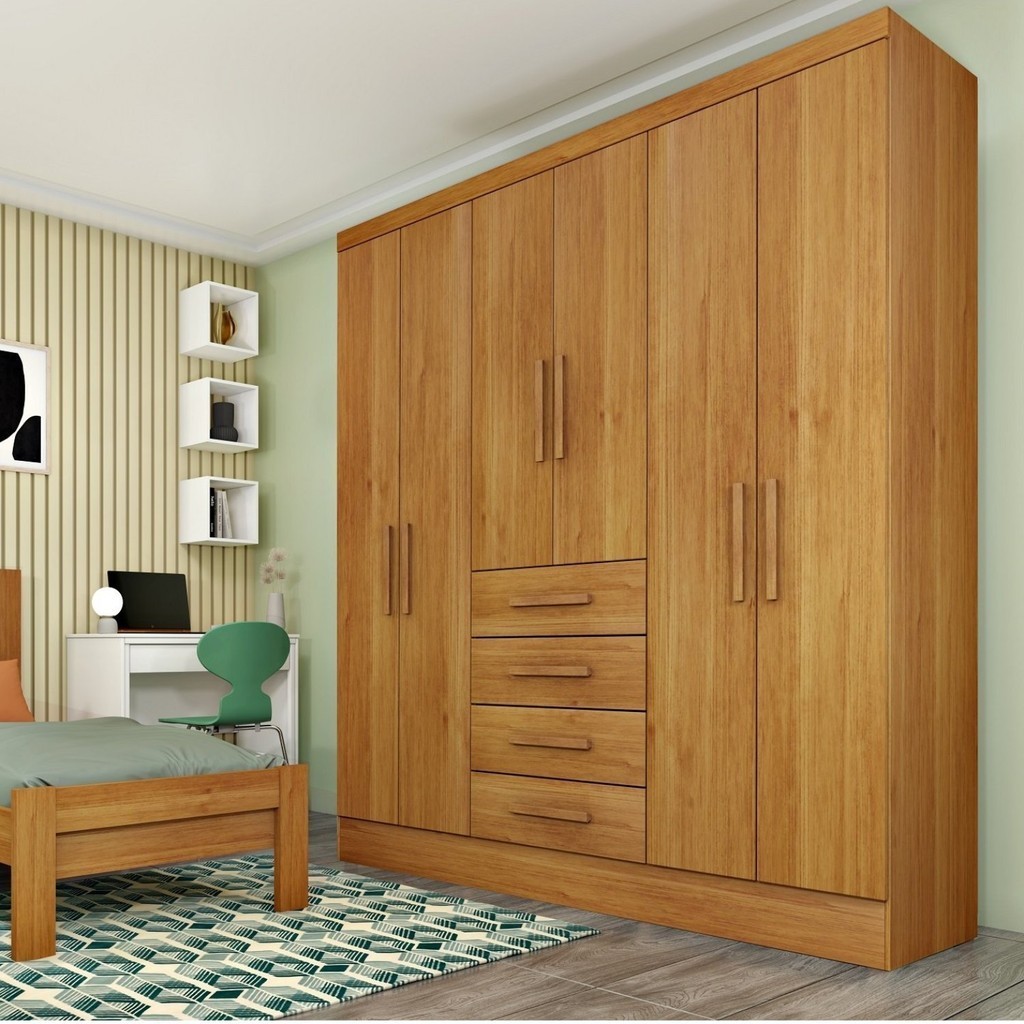 Guarda Roupa Casal 6 Portas 4 Gavetas 180cm Arizona Cinamomo | Shopee ...