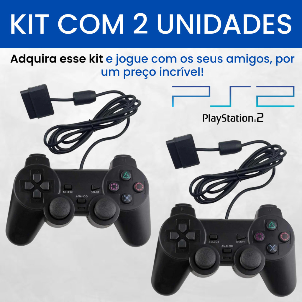 Kit 2 Controles Ps2 Joystick Com Fio Ergonômico Plug And Play | Shopee ...