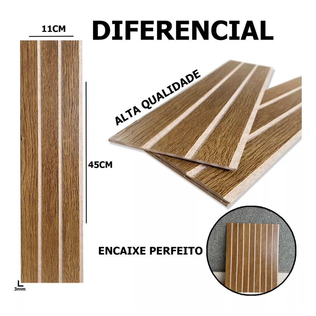 Painel Ripado Autocolante MDF 45x11cm KIT 10 Placas de Alta Qualidade ...