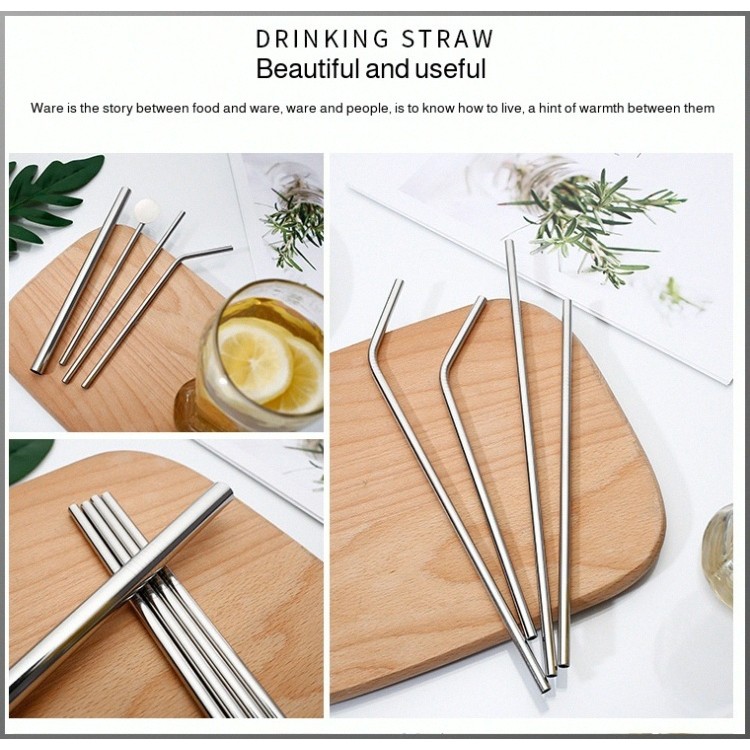Conjunto De Palha De Aço Inoxidável 304 , Canudo Para Beber Leite , Chá ...